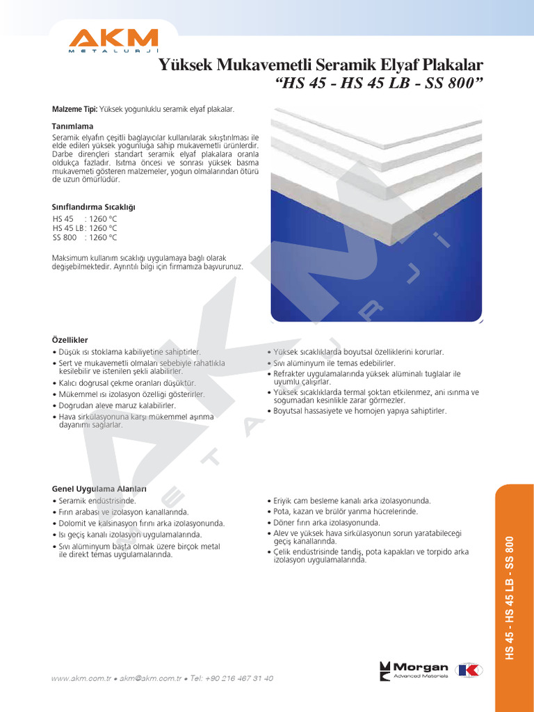 Yüksek Mukavemetli Seramik Elyaf Plakalar | PDF