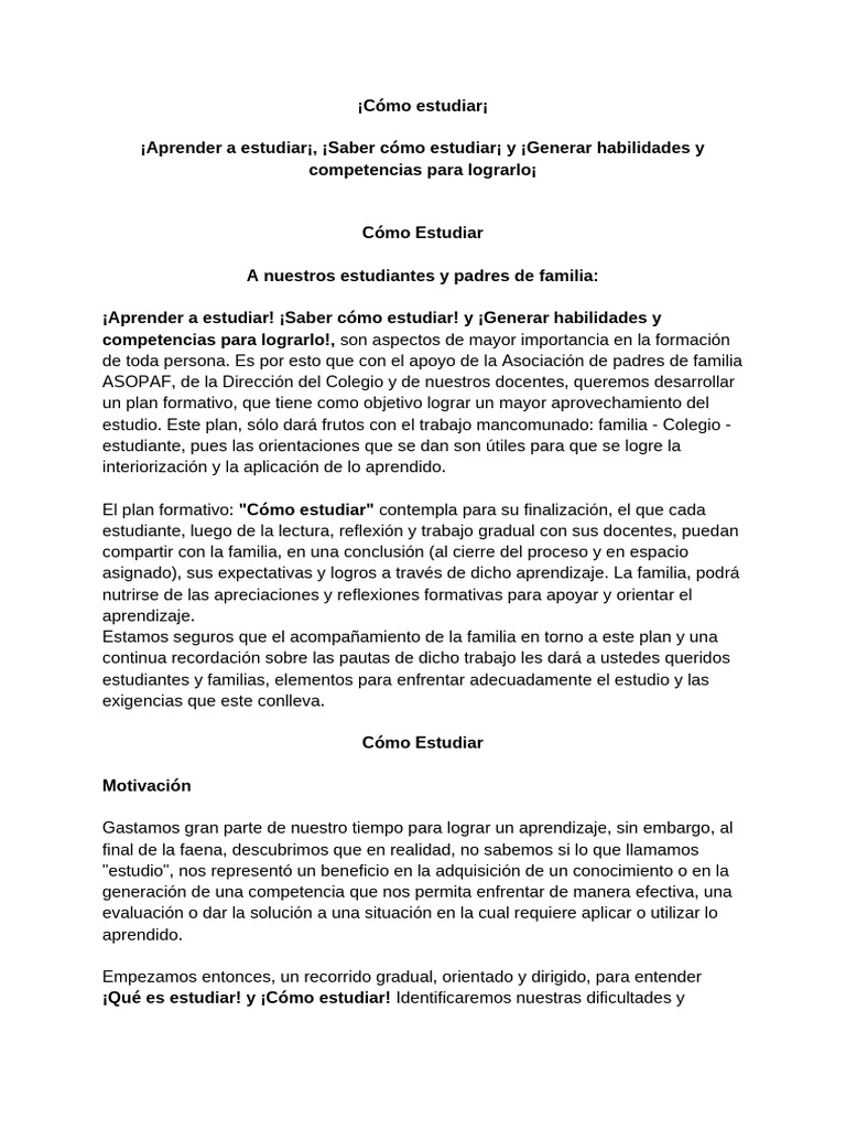 ¡Cómo Estudiar! | PDF | Aprendizaje | Maestros
