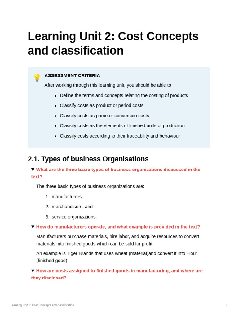 Cost Concepts and Classifications Explained | PDF | Historical Cost ...