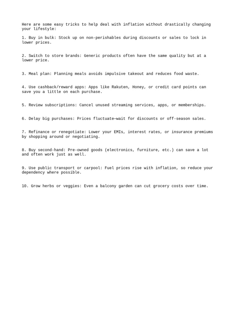 10 Tips to Combat Inflation Costs | PDF
