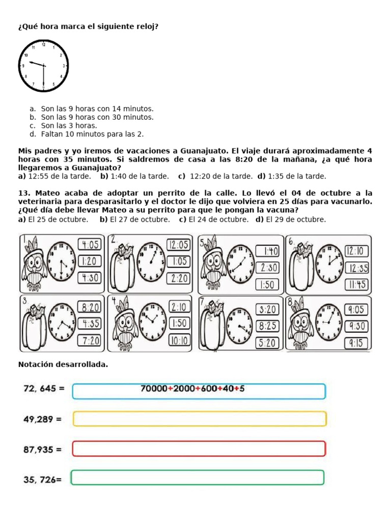 Ejercicios de Reloj y Fechas | PDF