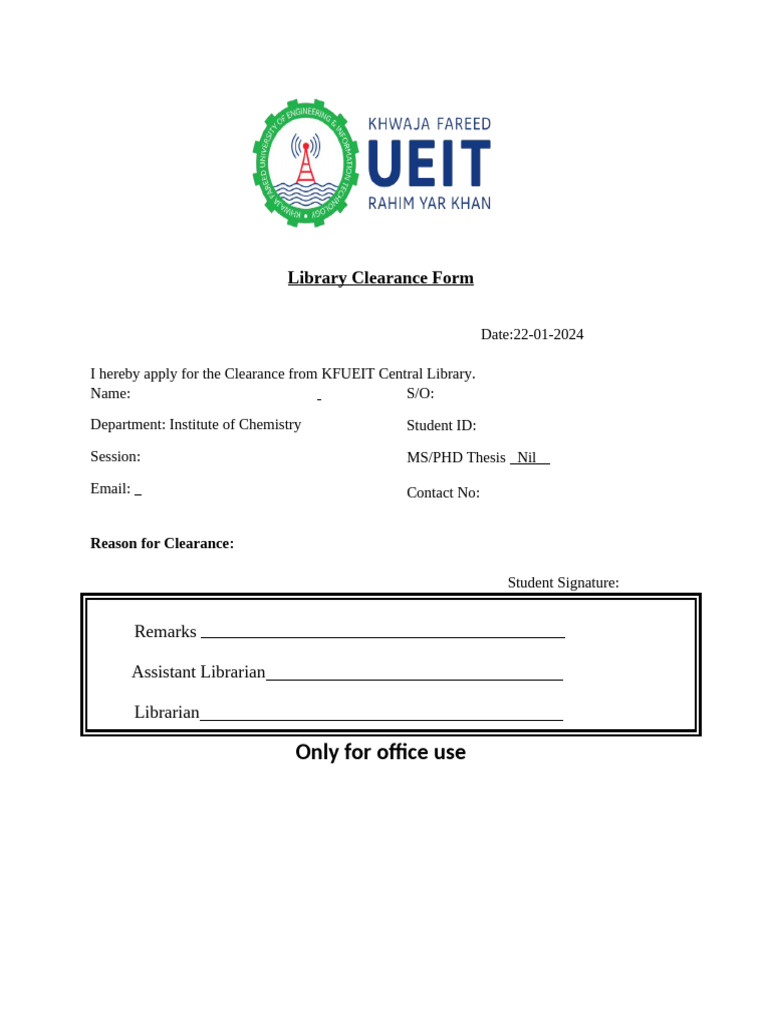Library Clearance Application Form | PDF