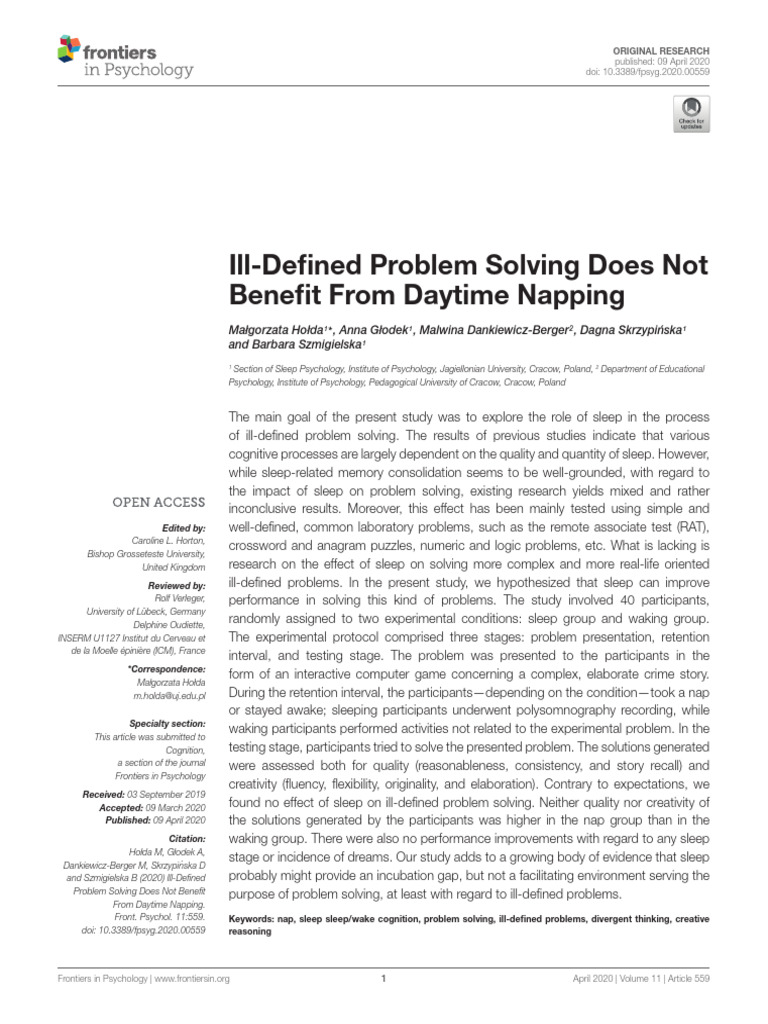 Ill-Defined Problem Solving Does Not Benefit From | PDF | Sleep | Creativity