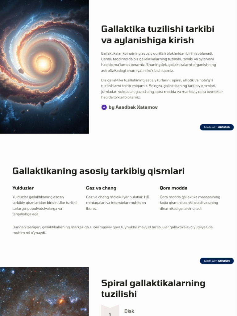 Gallaktika Tuzilishi Tarkibi Va Aylanishiga Kirish | PDF