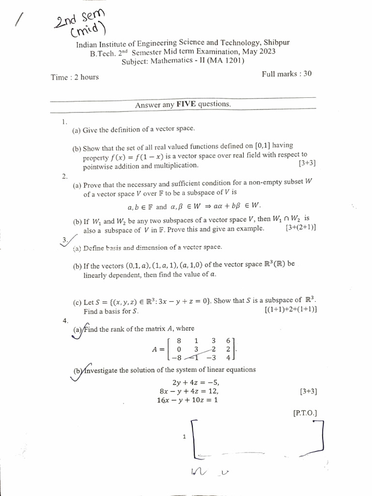 2nd Sem Mid Sem May 2023 | PDF