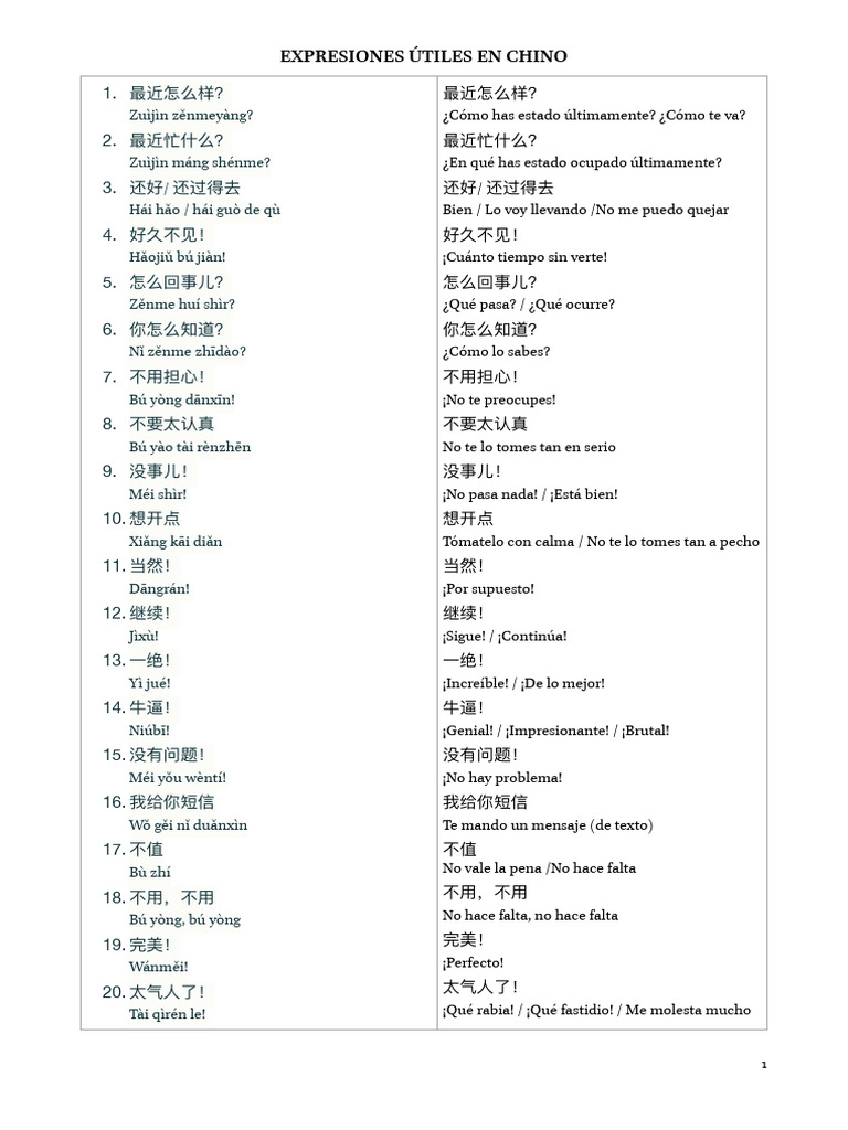 Expresiones Frecuente en Chino | PDF