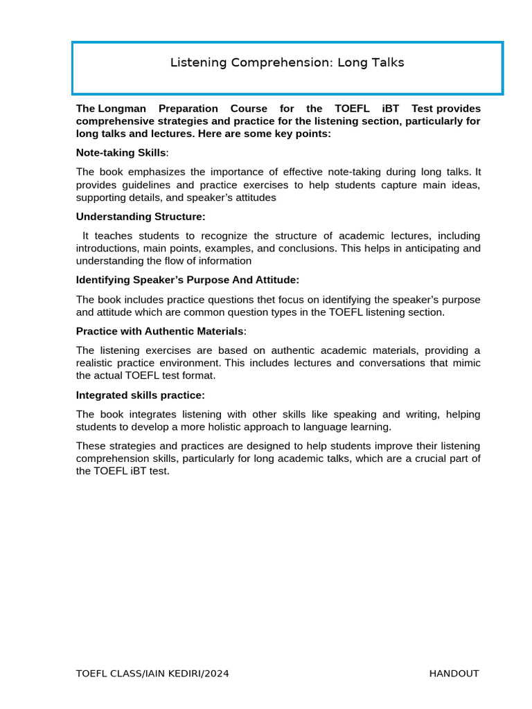 _TOEFL_SUMMARY_listening long talks | PDF