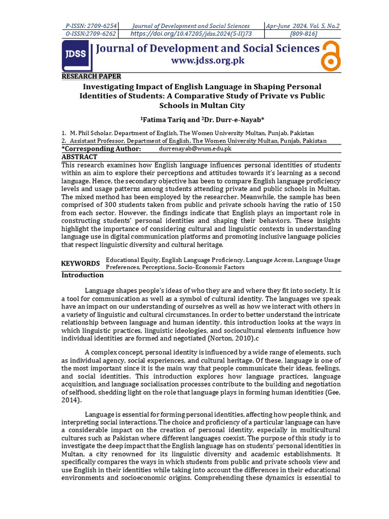 Investigating Impact of English Language in Shaping Personal Identities ...