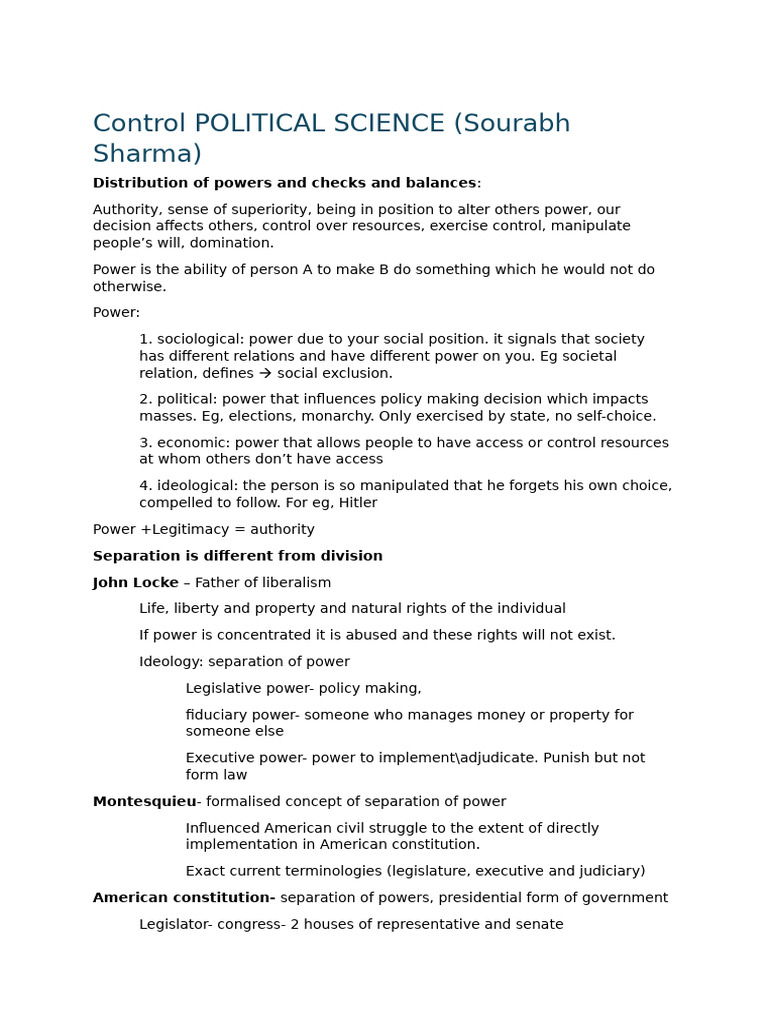 POL SCIENCE Sourav Sharma | PDF | Supreme Court Of India | Separation ...