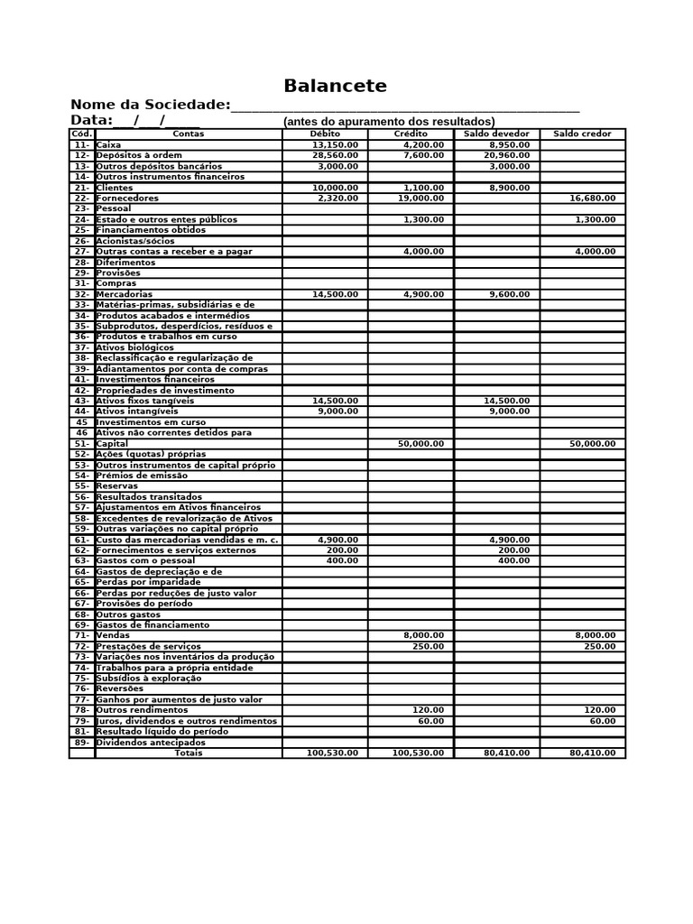 5-Balancete (Ex 13) - Correção | PDF | Capital próprio (finanças ...