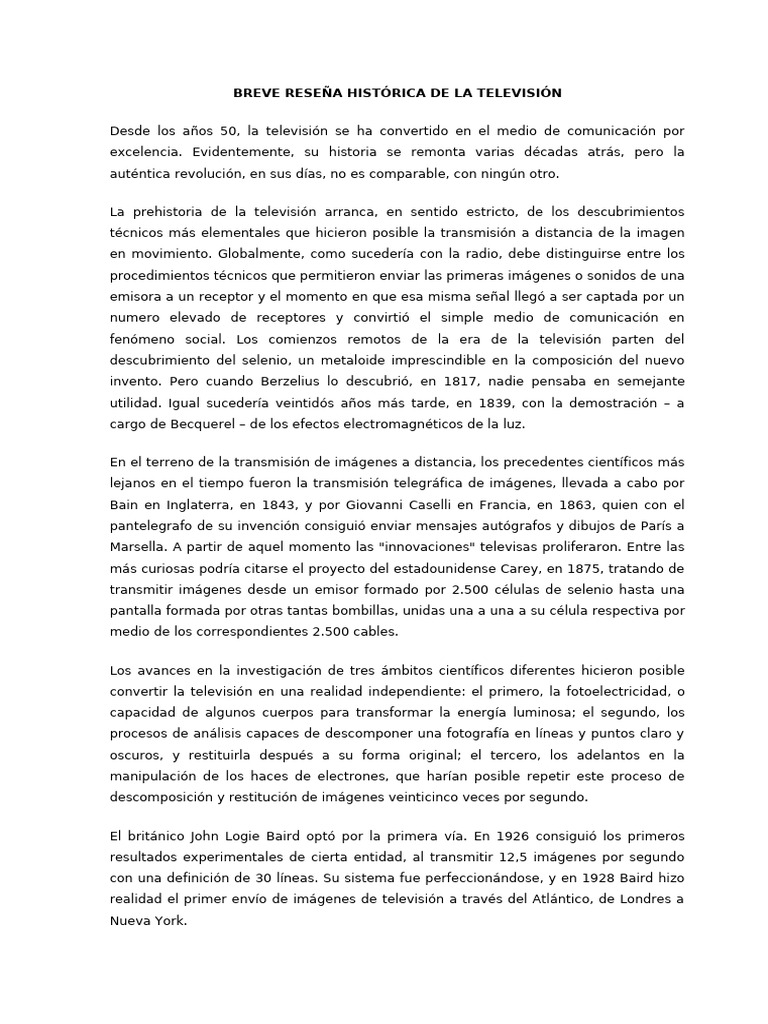 .Historia de La Televisión. | PDF | Televisión