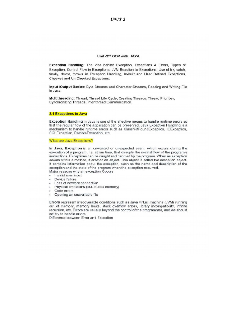 unit 2 execption | PDF