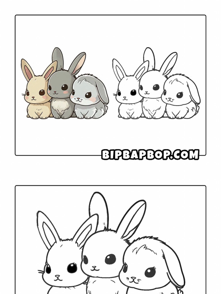 Three Cute Bunnies Coloring Pages Letter | PDF