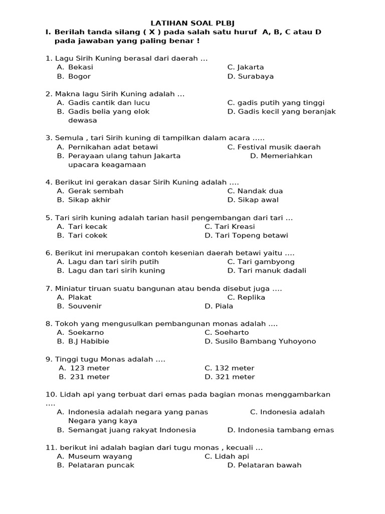 Soal Latihan PLBJ Kelas 5 (7 Mei 2025) | PDF