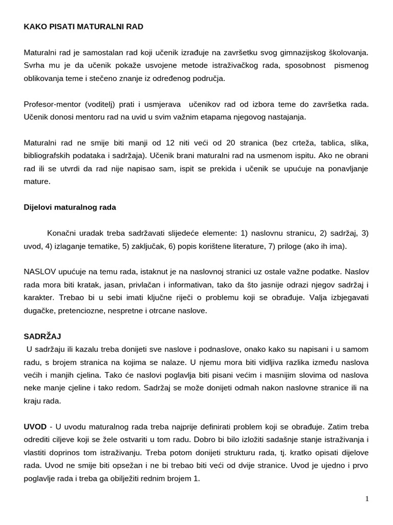Kako Pisati Maturalni Rad 1 2 | PDF