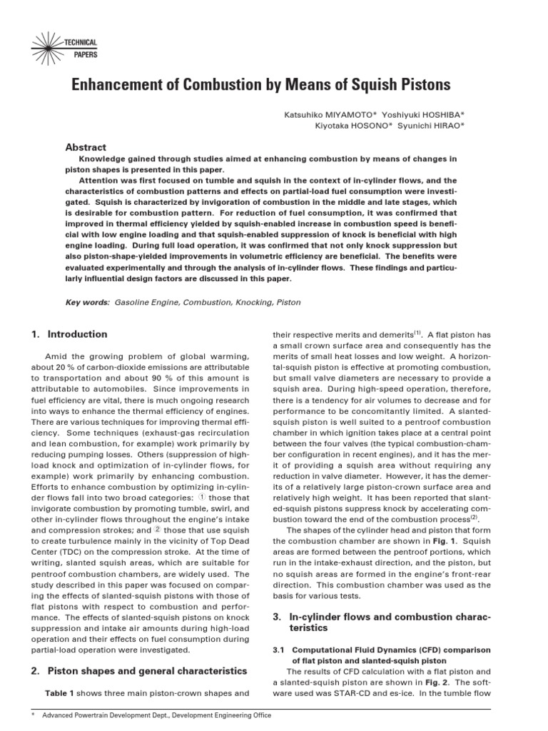 Enhancement of Combustion by Means of Squish Pistons: Key Words ...