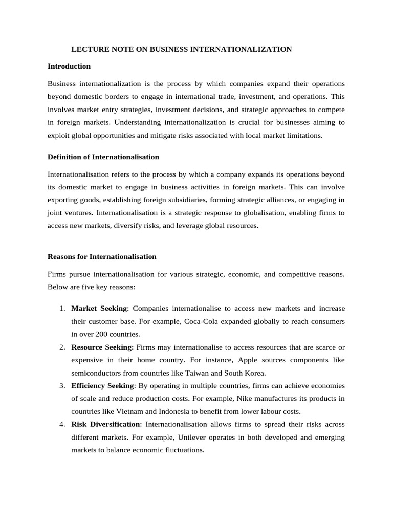 Lecture Note On Business Internationalization | PDF | Franchising | License