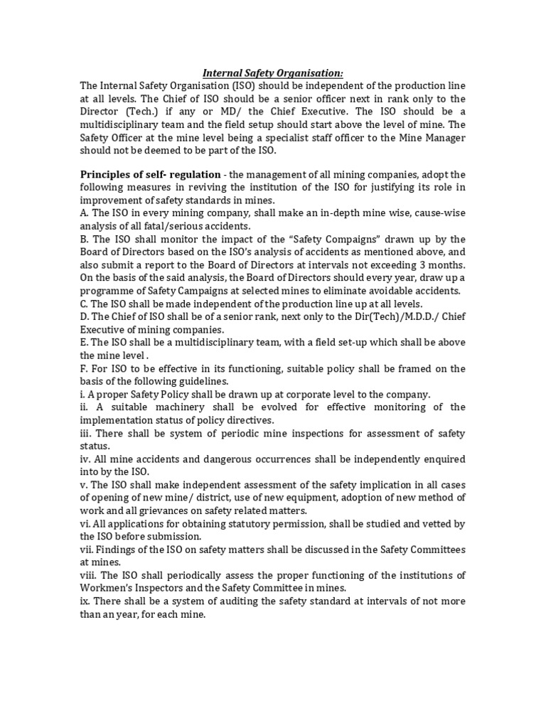Internal Safety Organisation | PDF | Mining | Safety