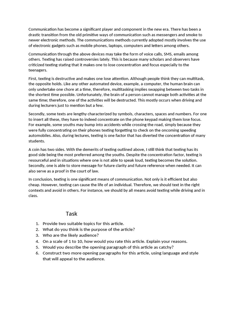 Article On Communication | PDF | Text Messaging | Computing