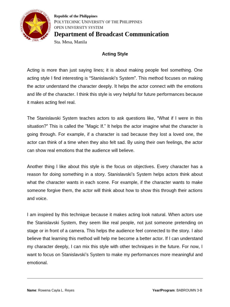 Reyes - Acting Style | PDF