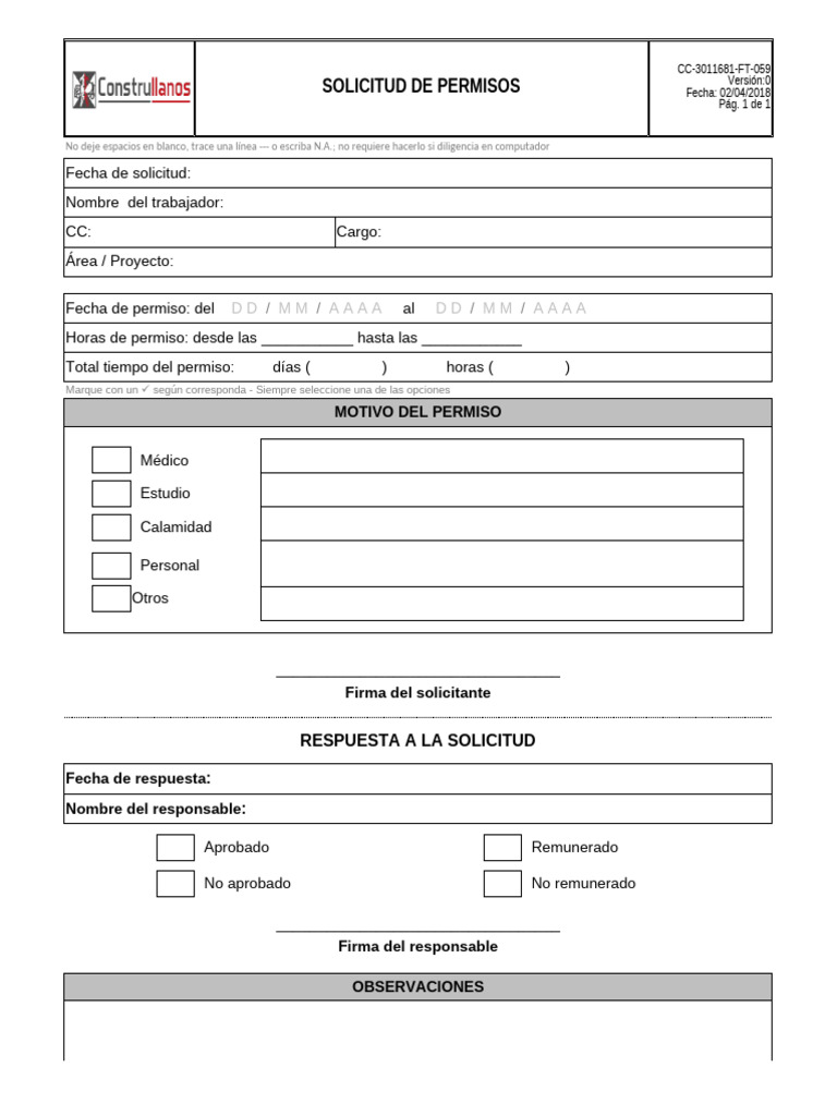 Formato Solicitud de Permisos | PDF