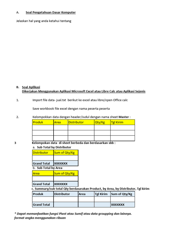 Petunjuk Soal Excel | PDF