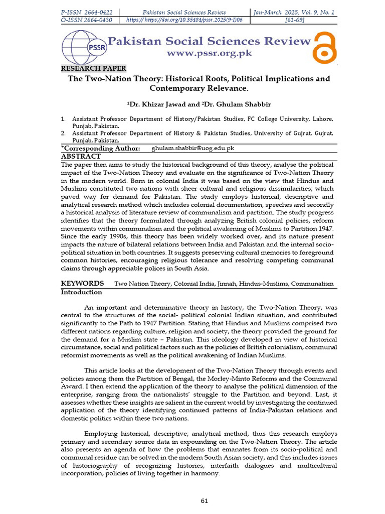 Two-Nation Theory: History and Impact | PDF | Two Nation Theory ...