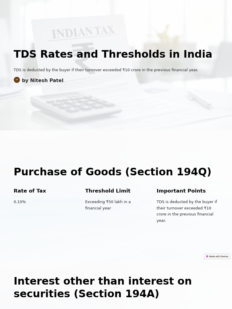 TDS Rates and Thresholds in India | PDF | Taxes | Taxation In The ...