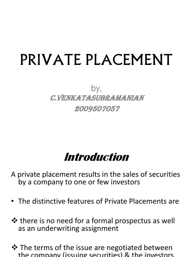 Private Placement: C.Venkatasubramanian 2009507057 | PDF | Securities ...