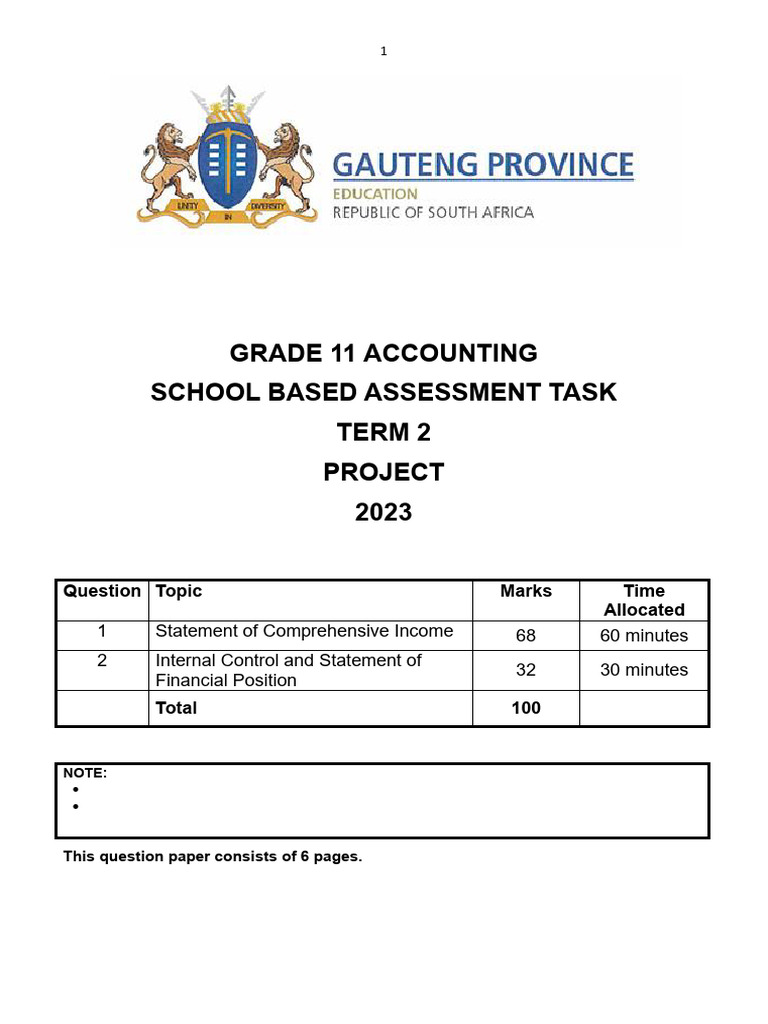 2023 Accounting Grade 11 Project - QP | PDF | Debits And Credits | Banks