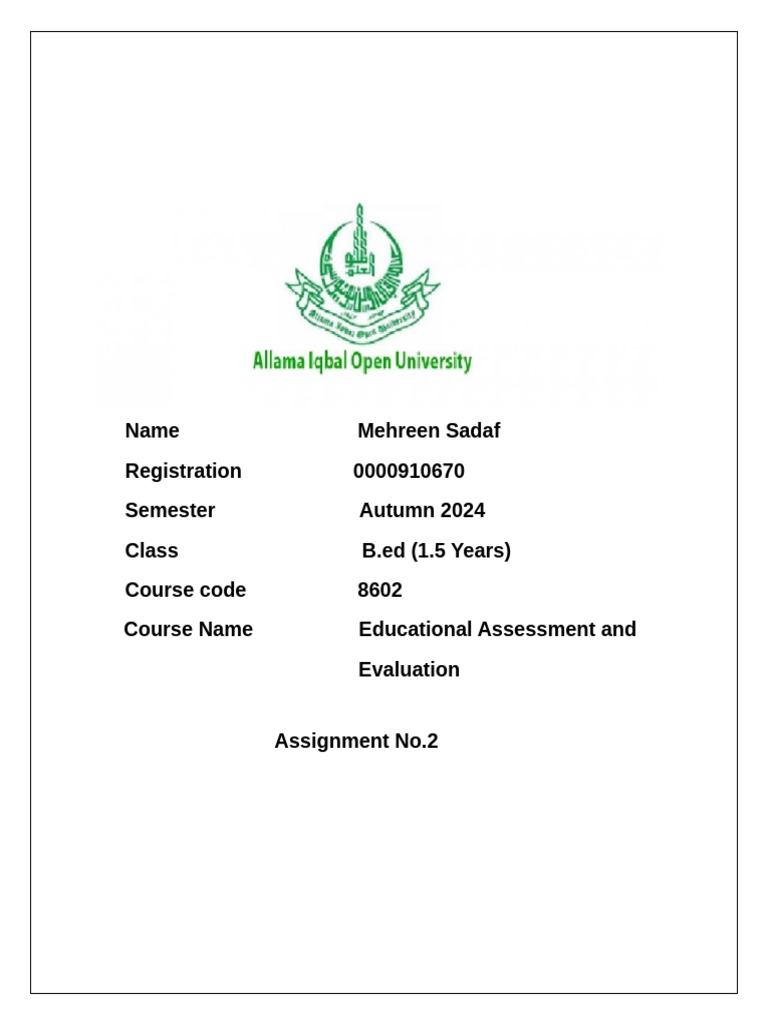 Mehreen Sadaf 2nd Assignment 8602-2 | PDF | Educational Assessment | Validity (Statistics)