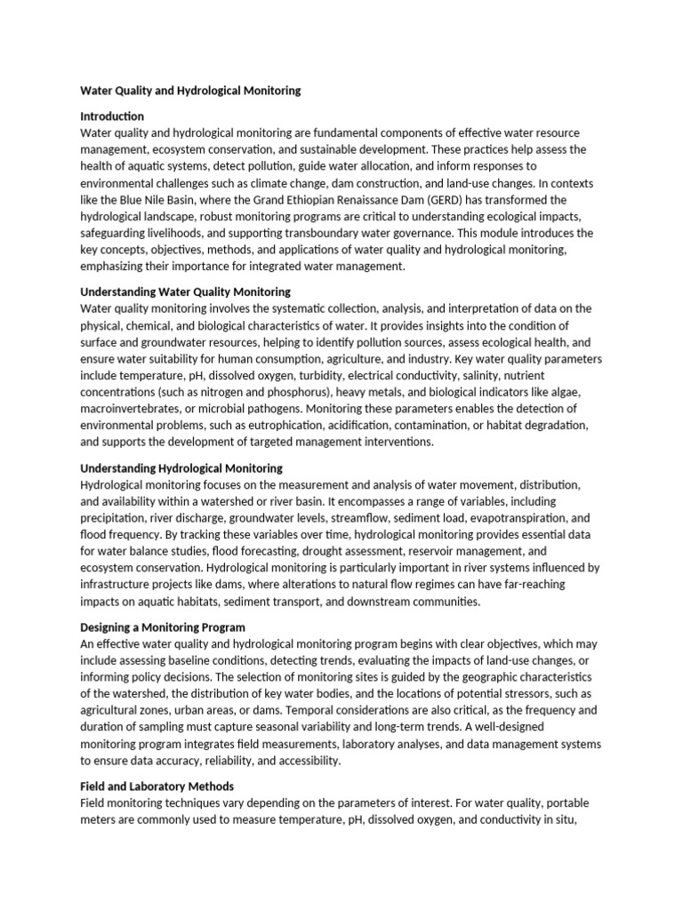 Water Quality and Hydrology Monitoring | PDF | Environmental Monitoring ...