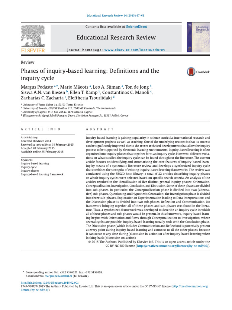 Phases of Inquiry Based Learning Definitions and The Inquiry Cycle | PDF