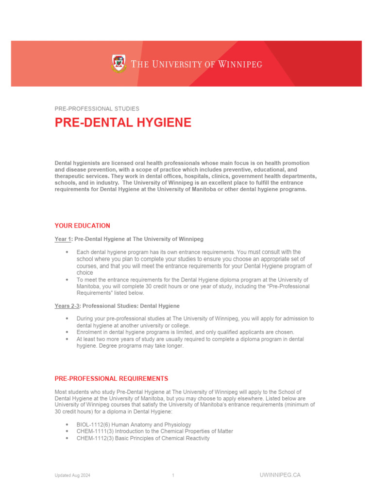 Factsheet Pre Dental Hygiene | PDF | Dental Hygienist | Educational Stages