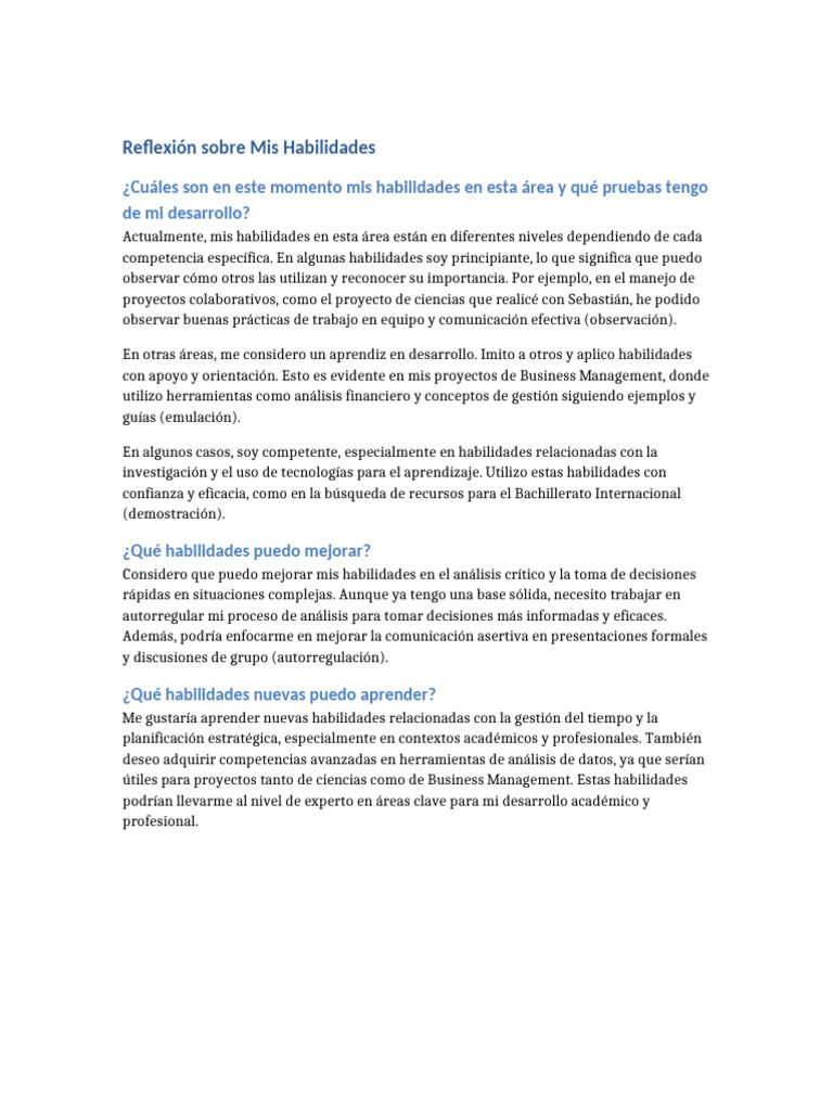 Reflexión Habilidades | PDF