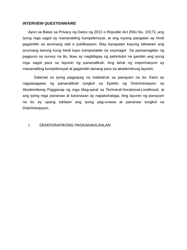 Pagpag Interview Ques | PDF