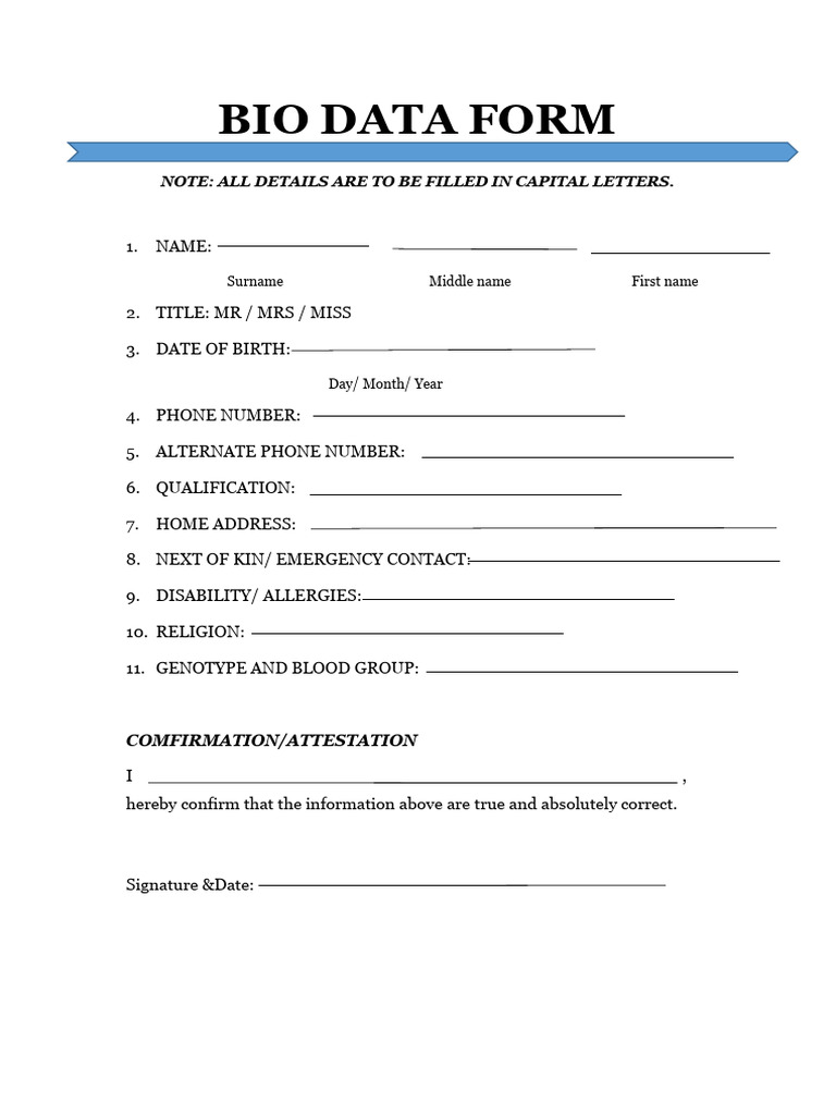 Bio Data Form 1 | PDF
