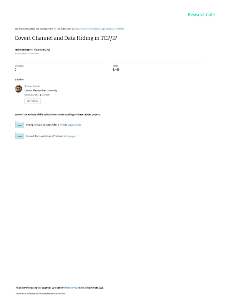 Covert Channel and Data Hiding in TCP IP 2019 | PDF | Internet ...