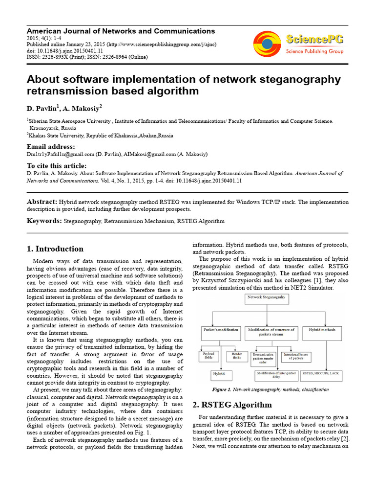 RSTEG: Network Steganography Method | PDF | Transmission Control ...