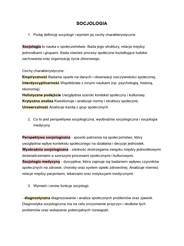 SOCJOLOGIA Kolos | PDF