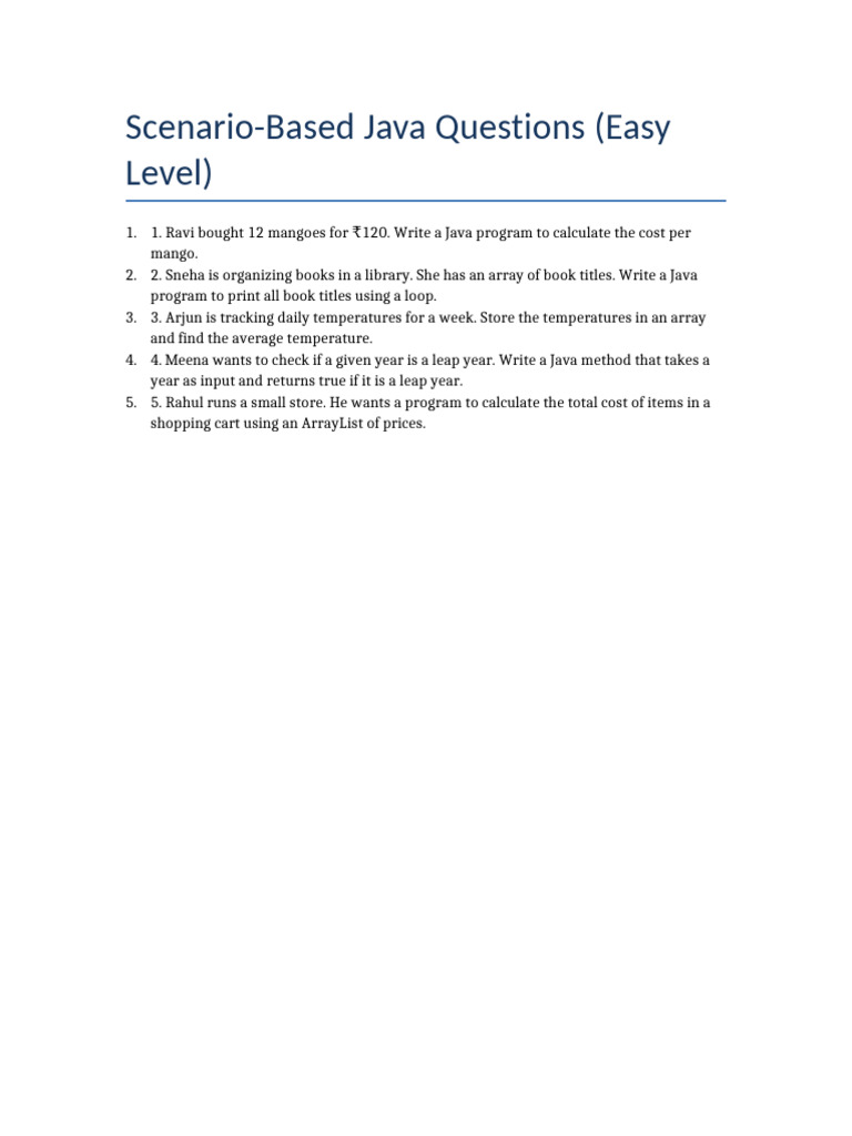 Java Scenario Questions Easy | PDF