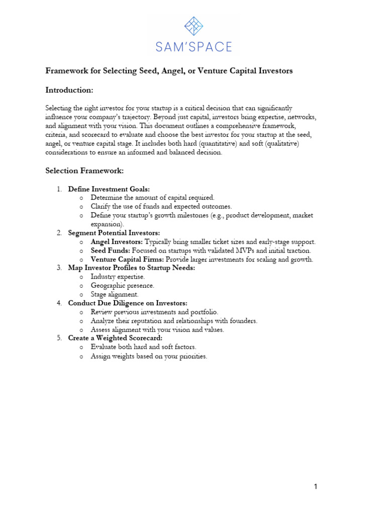 Framework For Selecting Investors | PDF | Startup Company | Small ...