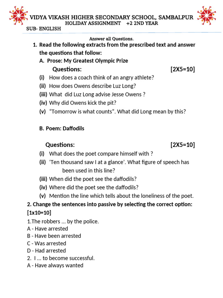2ND Year English Assignment 2025 | PDF