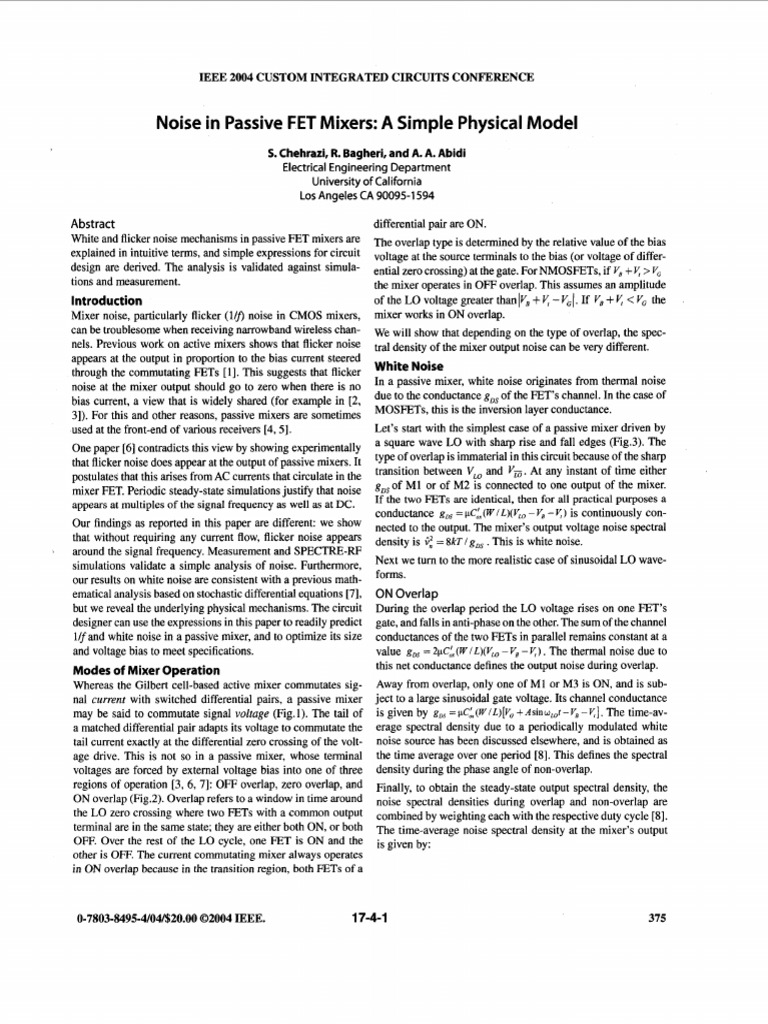 Noise in Passive FET Mixers - A Simple Physical Model | PDF | Field ...