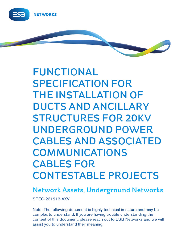 ESB 20kV Ducting Installation Specification | PDF | Duct (Flow) | Peat