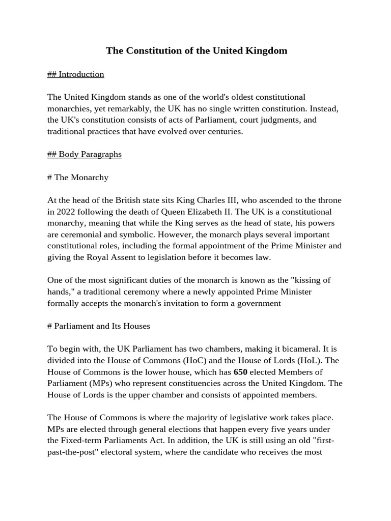 UK Constitutional Framework Explained | PDF | Bill (Law) | House Of ...
