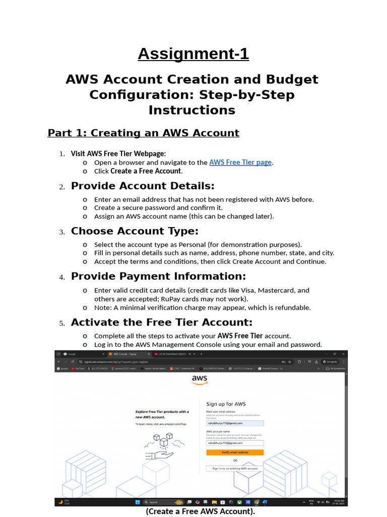 1 AWS Account Creation and Budget Configuration | PDF | Credit Card ...