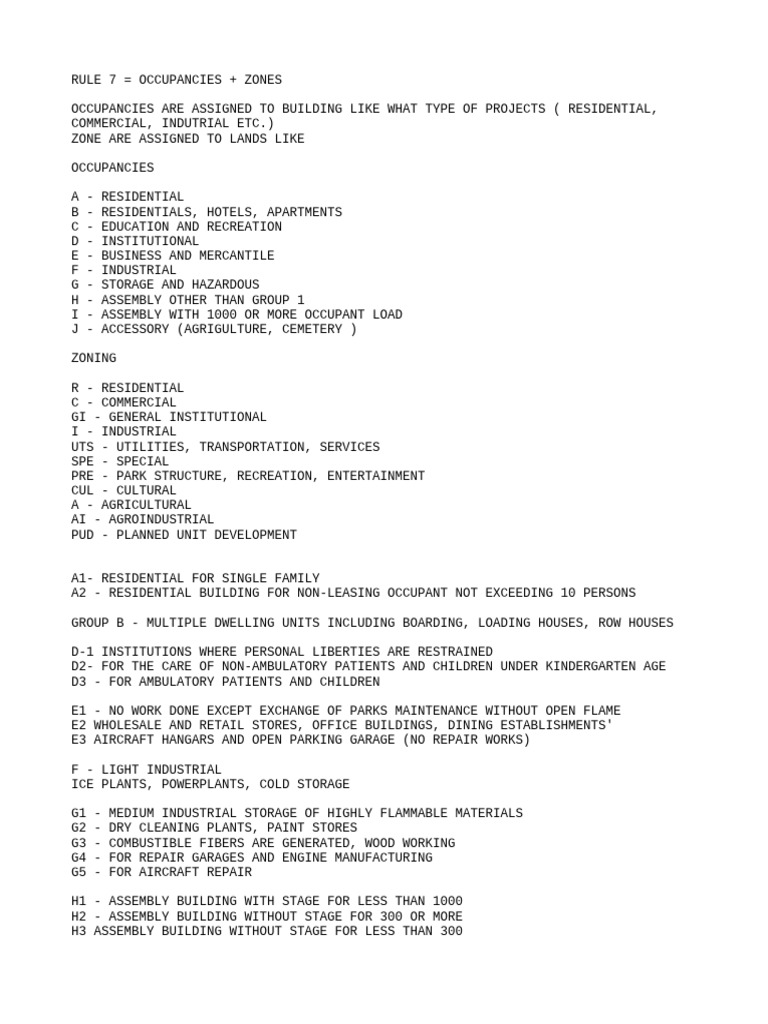 Rule 7 Occupancies + Zones | PDF