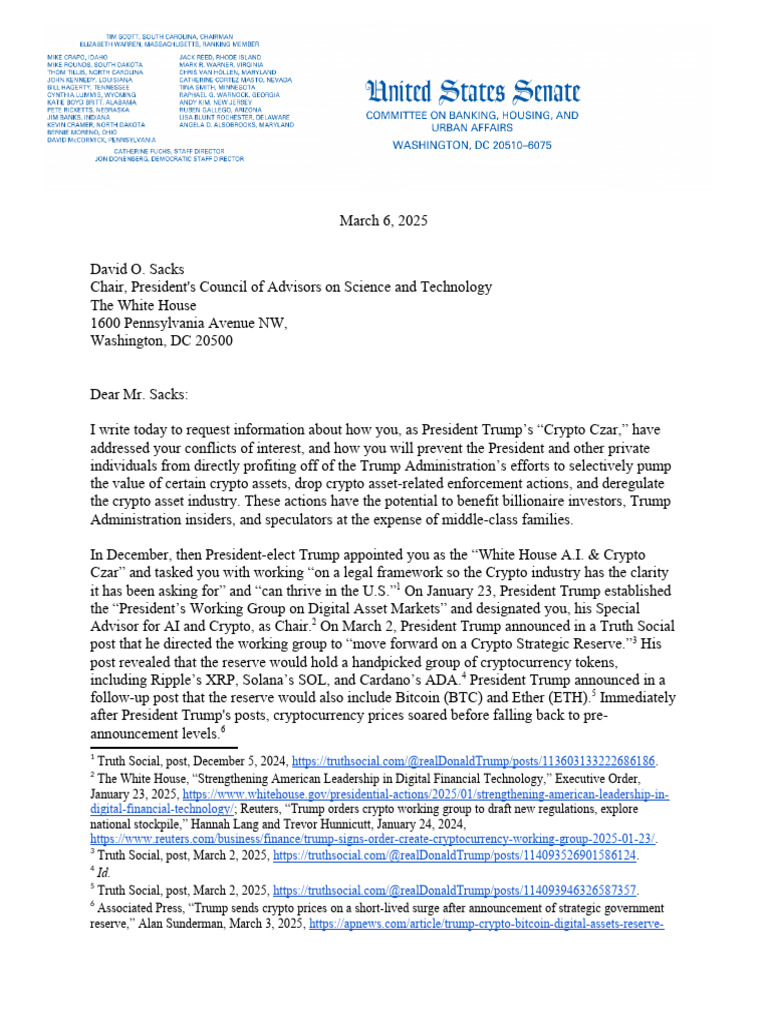 Letter - Letter To David Sacks | PDF | Cryptocurrency | U.S. Securities ...