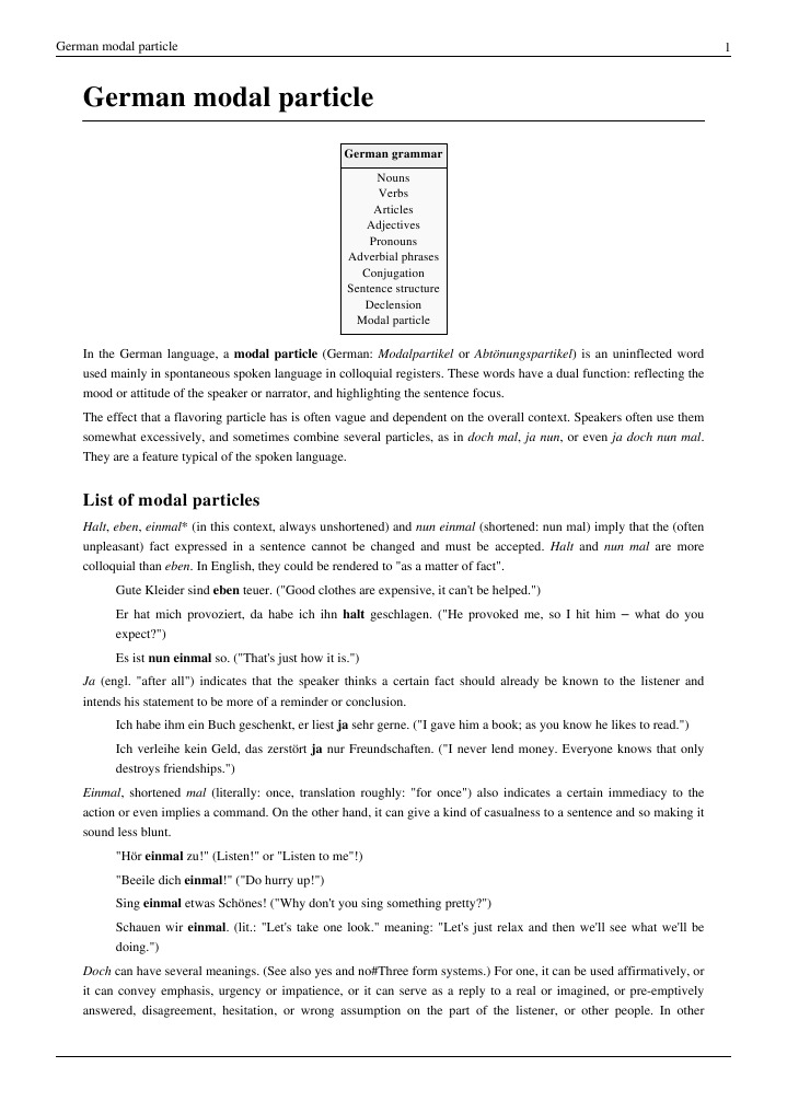German Modal Particle: List of Modal Particles | PDF | Semantics ...